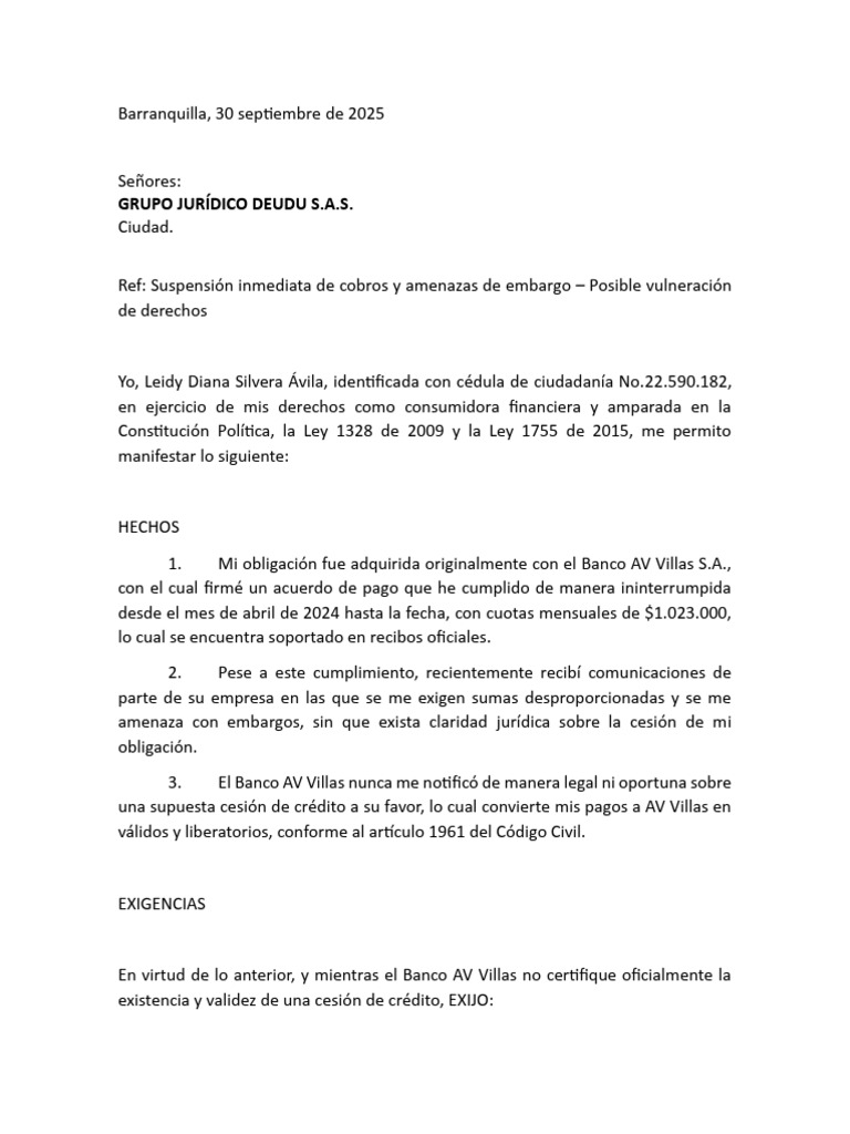 Derecho de Peticion Deudo | PDF | Bancos | Justicia