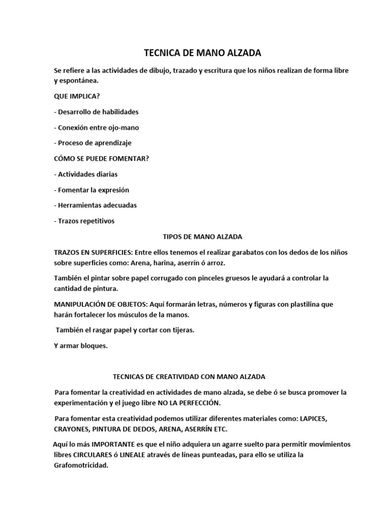 Técnicas de Mano Alzada para Niños | PDF | Mano | Pinturas