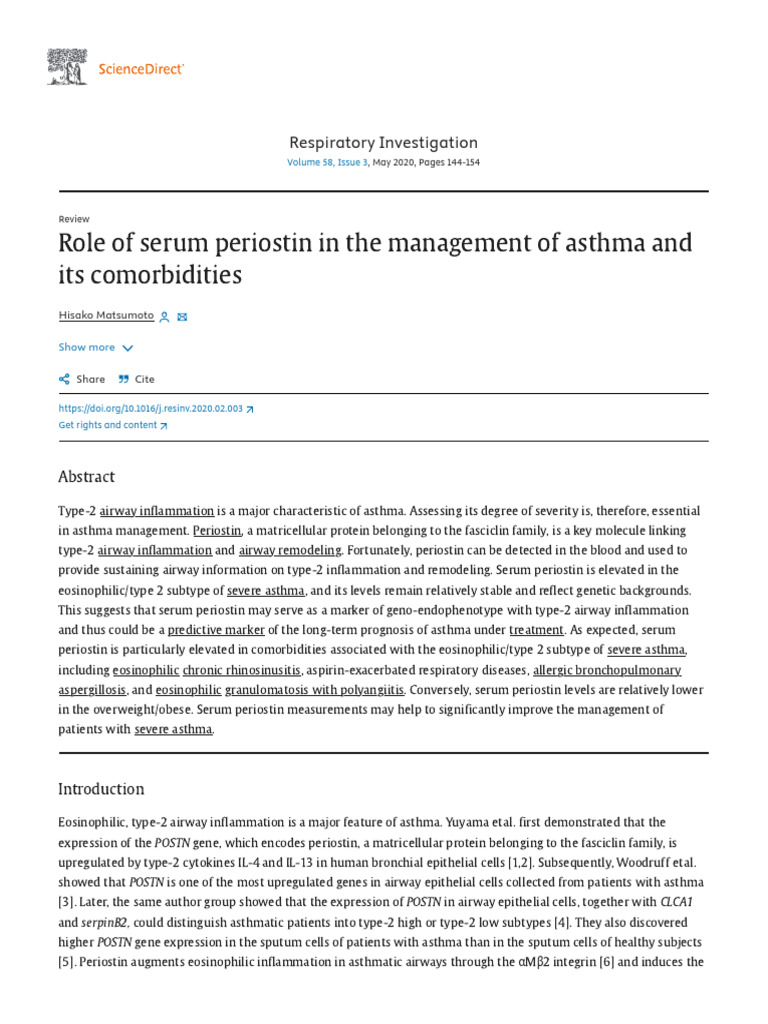 Role of Serum Periostin in The Management of Asthma and Its ...