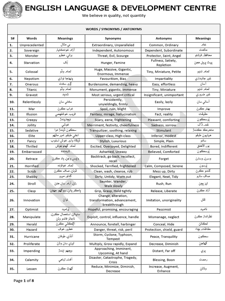 Vocabulary and Prepositions Guide 2025-26 | PDF