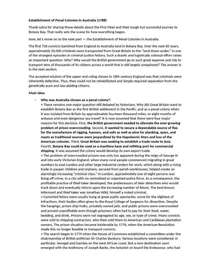 Establish of Penal Colony | PDF | Sydney | Prison