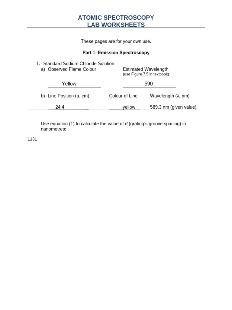 Atomic Spectroscopy Lab Worksheets | PDF | Color | Optics