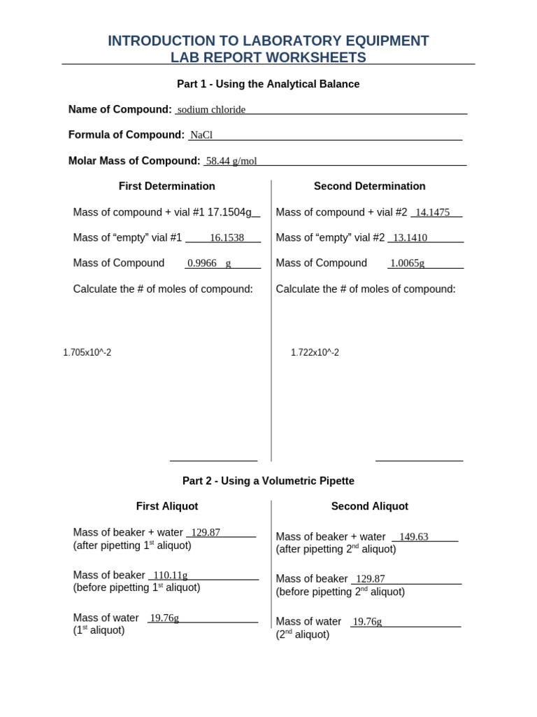 Introduction To Laboratory Equipment Worksheets | PDF