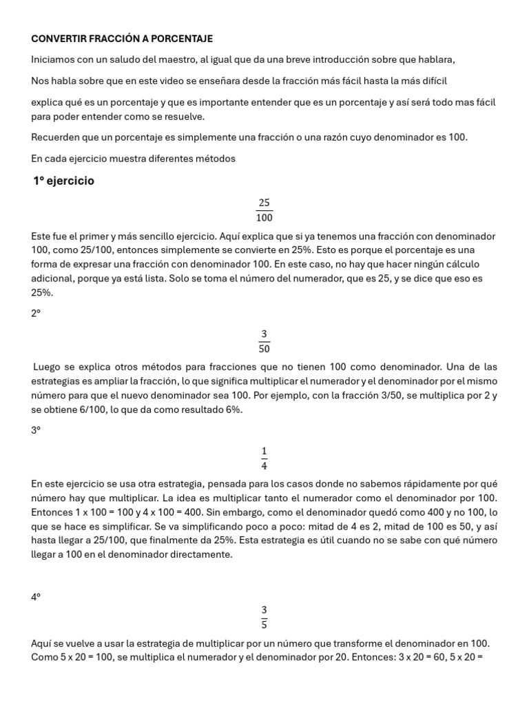 Convertir Fracción a Porcentaje | PDF | Porcentaje | Matemáticas