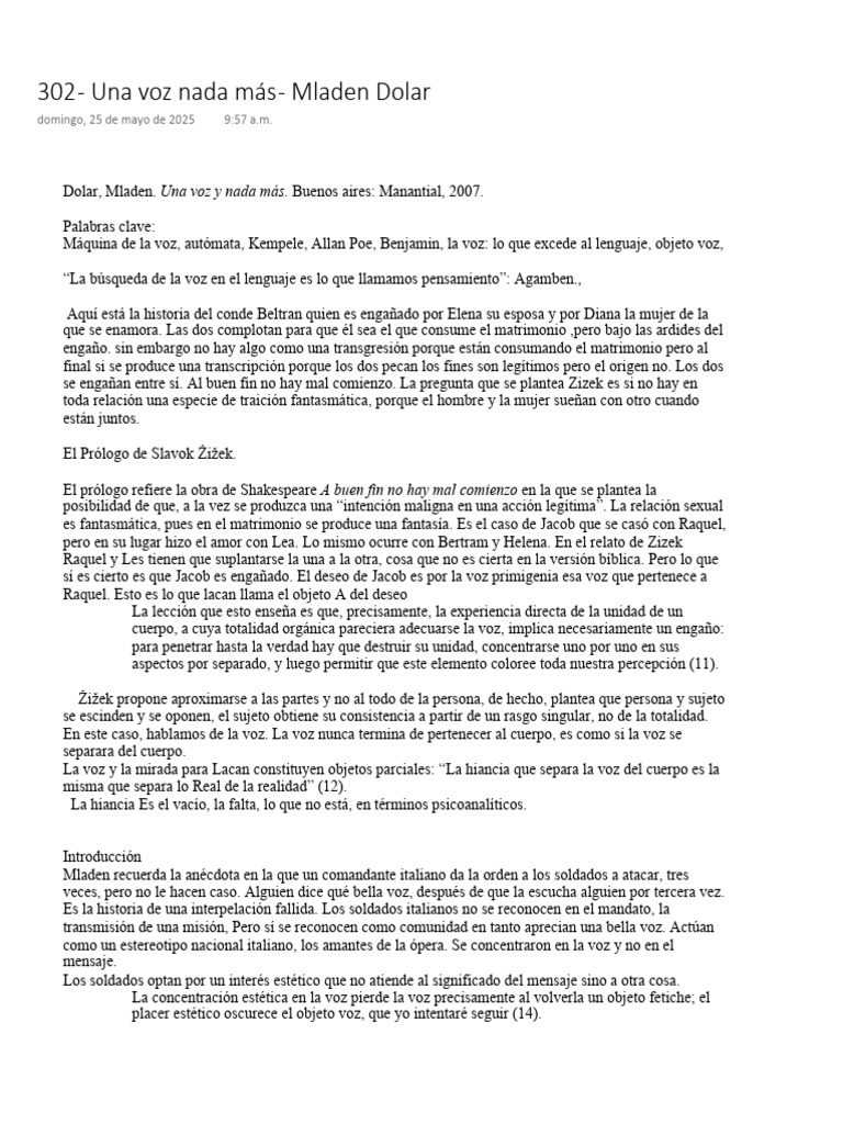 302 - Una Voz Nada Más - Mladen Dolar | PDF | Fonología | Fonema