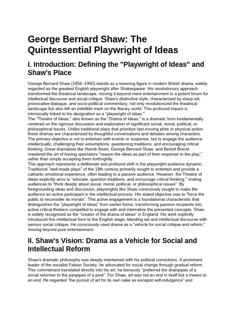 Shaw, Playwright of Ideas. | PDF | Play (Theatre) | George Bernard Shaw
