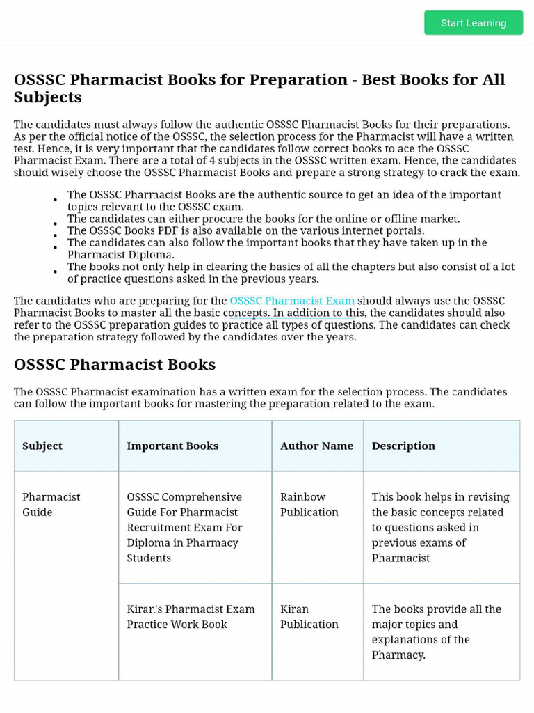 OSSSC Pharmacist Books For Preparation - Best Books For All Subjects | PDF