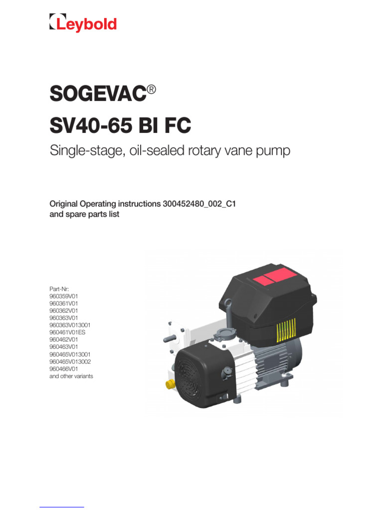 SOGEVAC SV40-65 BI FC Pump Manual | PDF | Pump | Valve