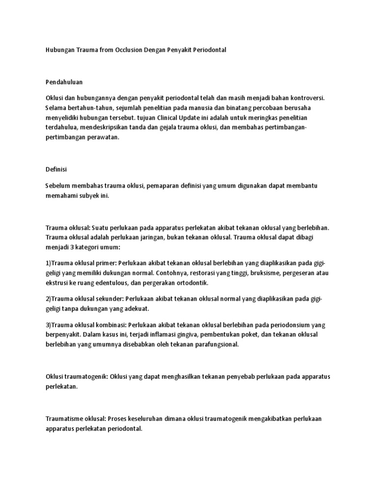 Trauma Oklusi dan Penyakit Periodontal | PDF | Pengembangan Diri ...