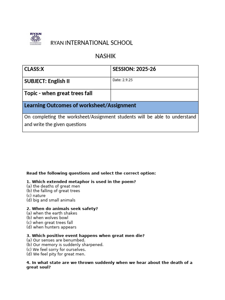 English II Worksheet: "When Great Trees Fall" | PDF | Metaphor