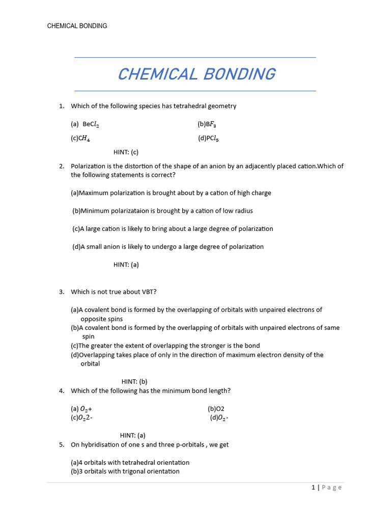 Understanding Chemical Bonding Concepts | PDF | Chemical Bond ...