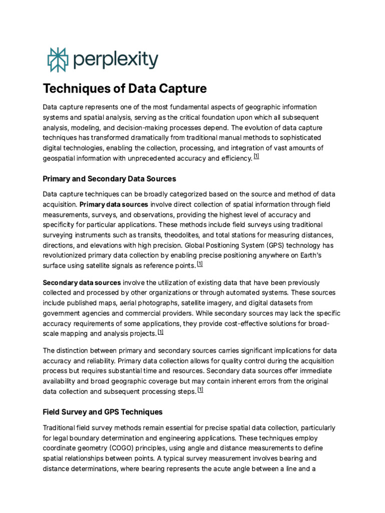 Data Capture Techniques Overview | PDF | Surveying | Geographic ...