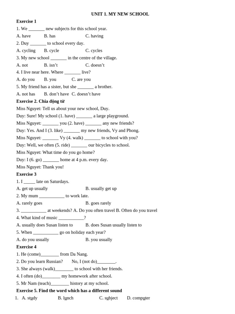 My New School: Exercises and Activities | PDF