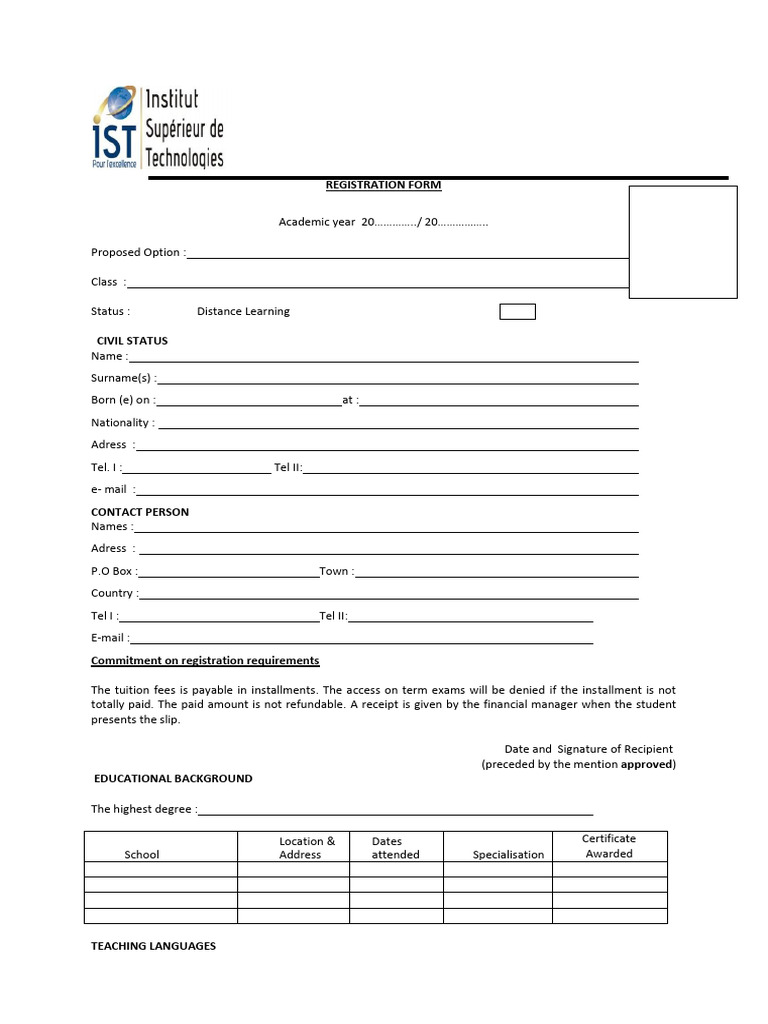 IST Registration Form Overview | PDF