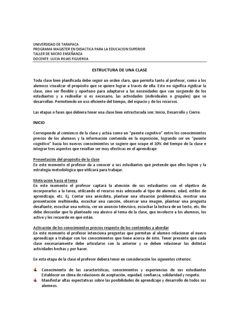 Estructura de Una Clase | PDF | Maestros | Aprendizaje