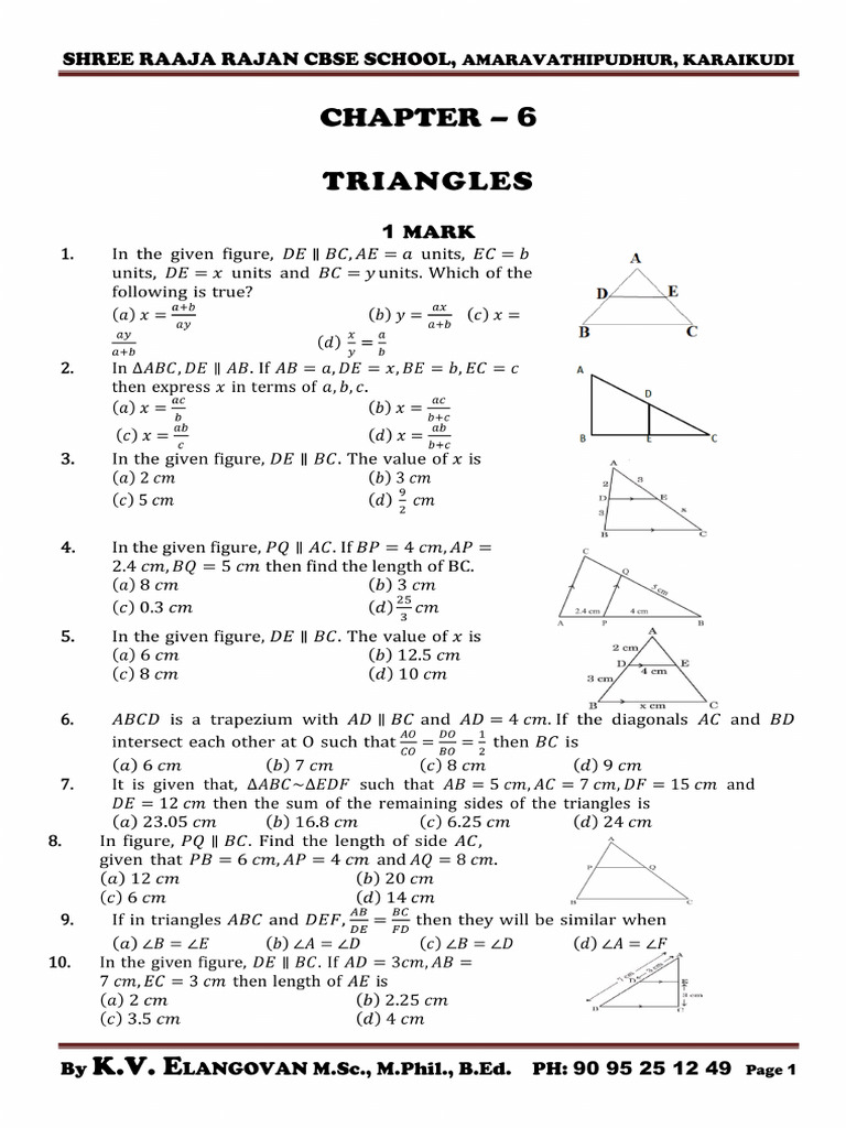 Chapter 6 Triangles 1 M, 2m, 3m, 4m, 5m-1 | PDF