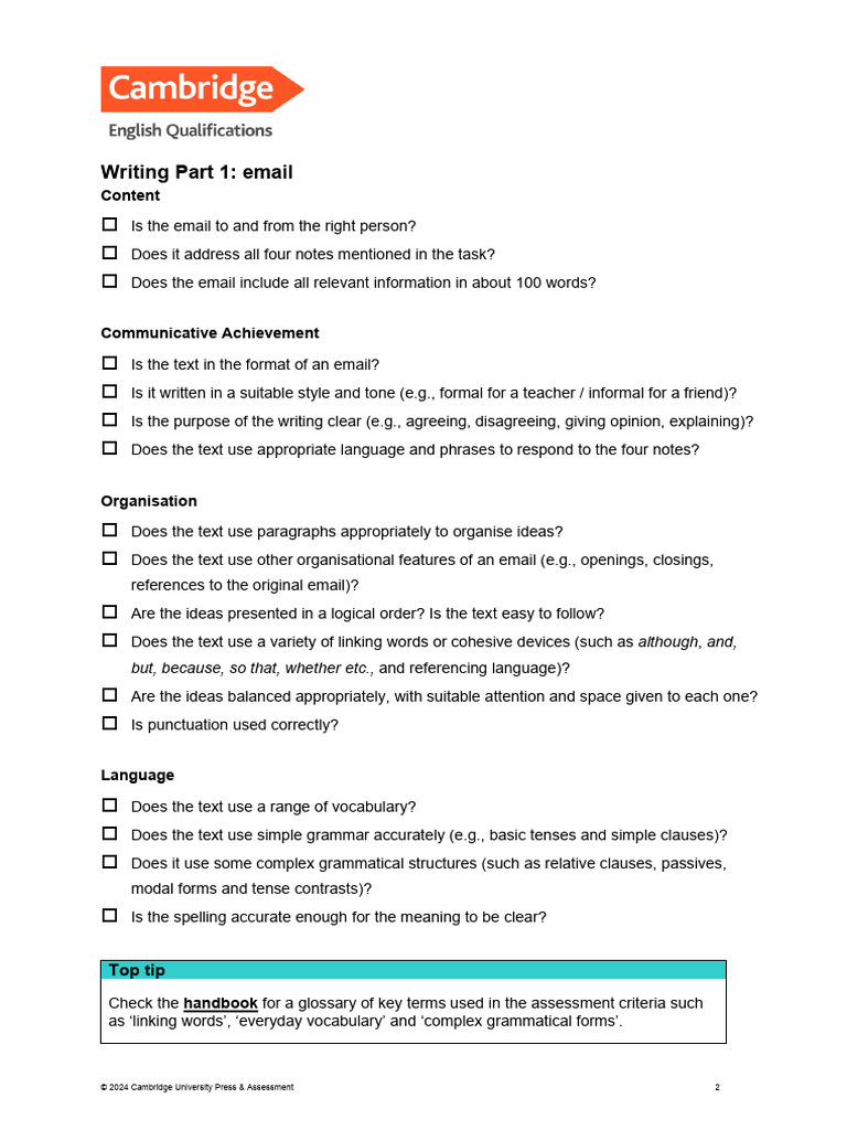 B1 Writing Assessment Criteria Guide | PDF