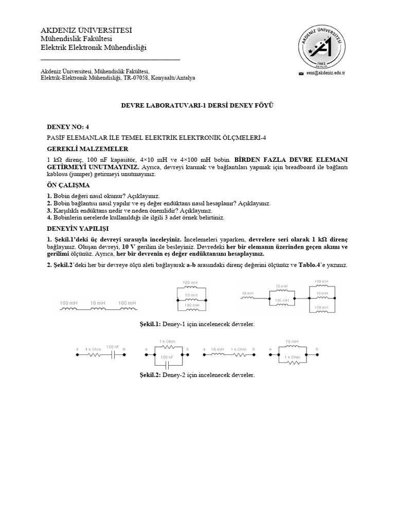 Devre 1 Laboratuvarı Deney Föyü-4 | PDF