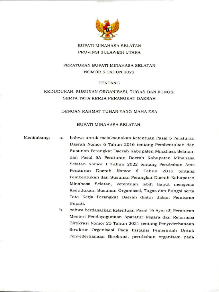 Perbup SOTK No 5 Tahun 2022 | PDF