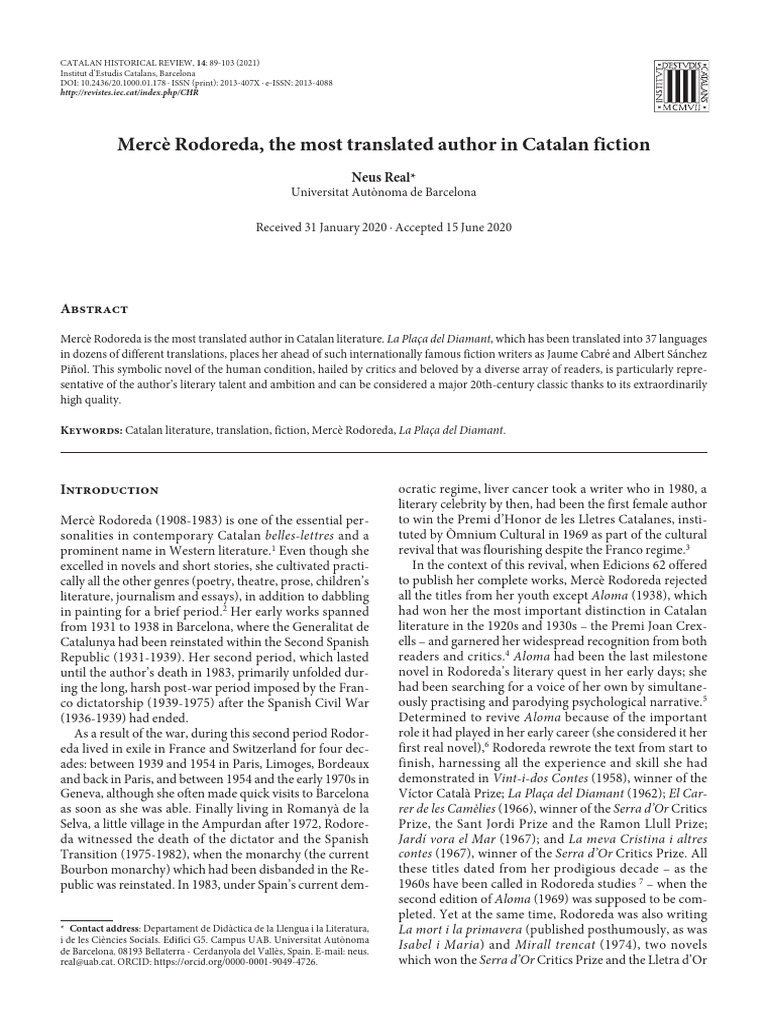Mercè Rodoreda: Catalan Literary Icon | PDF | Translations | Catalonia