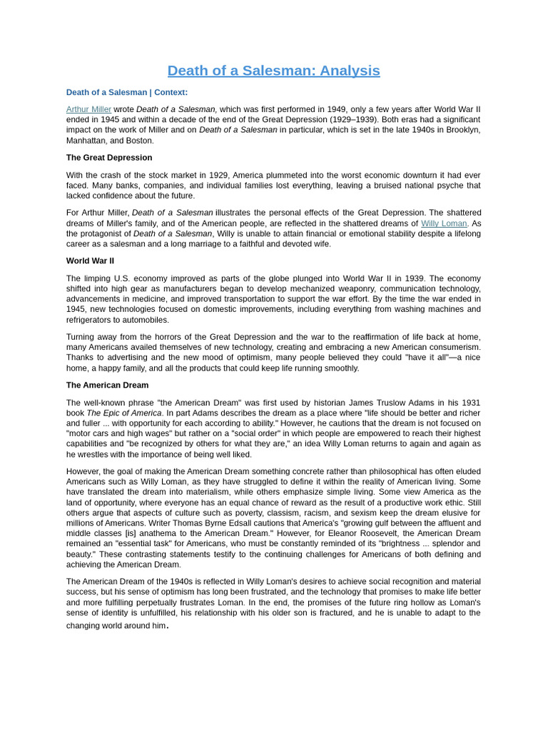 Death of A Salesman Analysis 2 | PDF