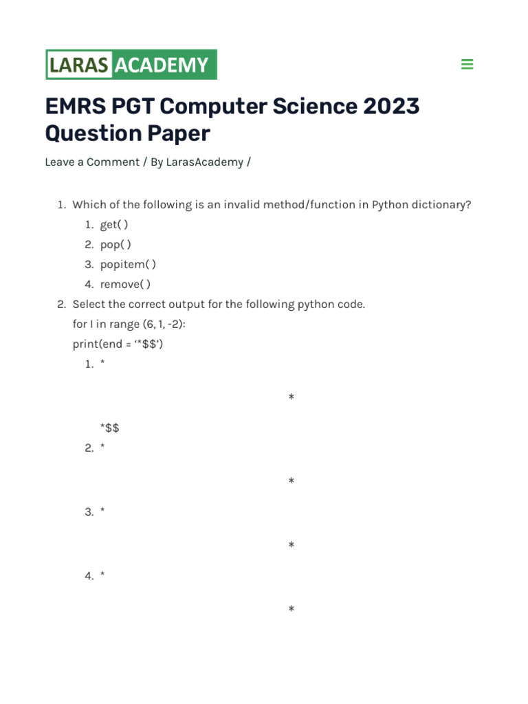 EMRS PGT Computer Science 2023 Paper | PDF | Boolean Algebra | Teaching ...