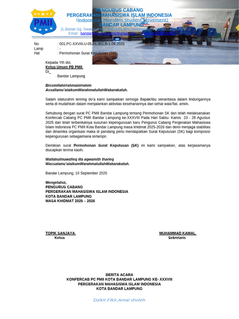 Pengajuan SK PC Pmii Bandar Lampung New | PDF
