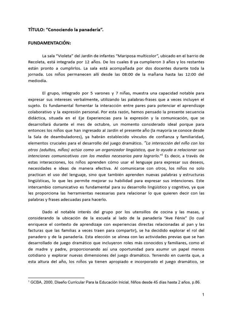 Juego dramático en la panadería infantil | PDF | Aprendizaje ...