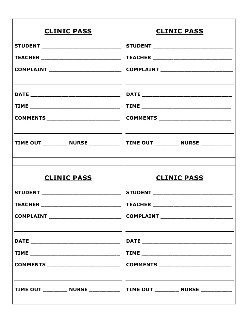 School Clinic Pass Template | PDF