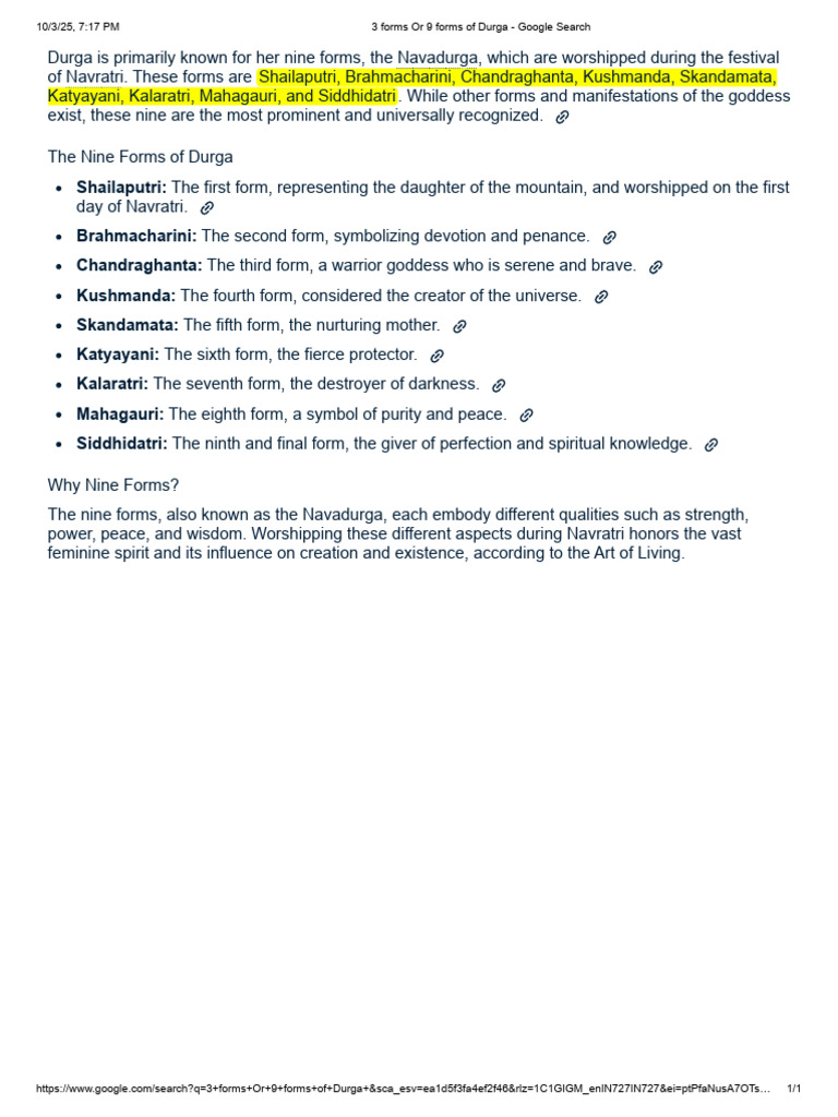 Nine Forms of Durga Explained | PDF