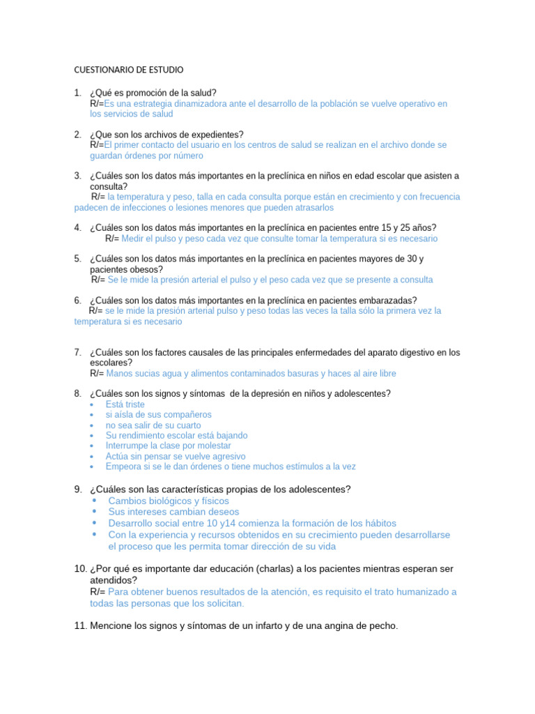Cuestionario sobre Salud y Prevención | PDF | Infarto de miocardio | Tórax