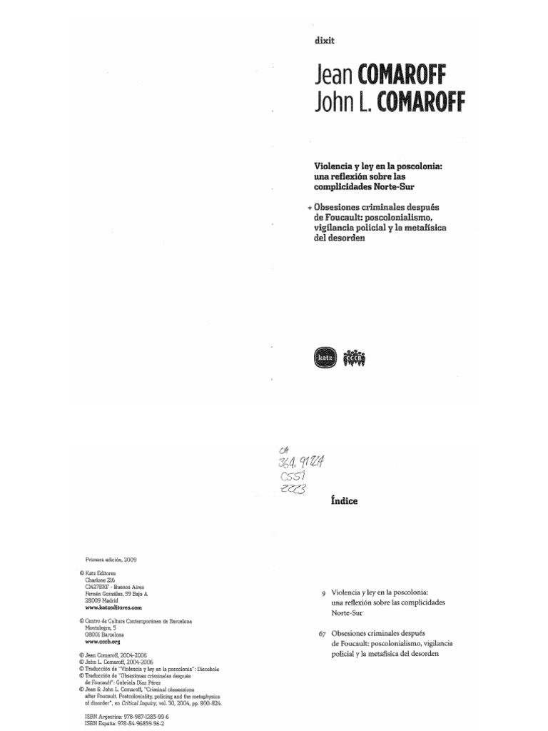 Comaroff y Comaroff - Violencia y Ley, Obsesiones Criminales v2 | PDF