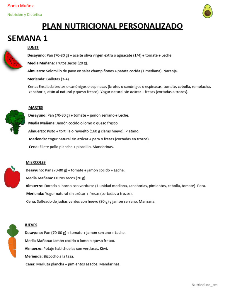 Plan Nutricional Semanal Saludable | PDF | ensalada | Almuerzo