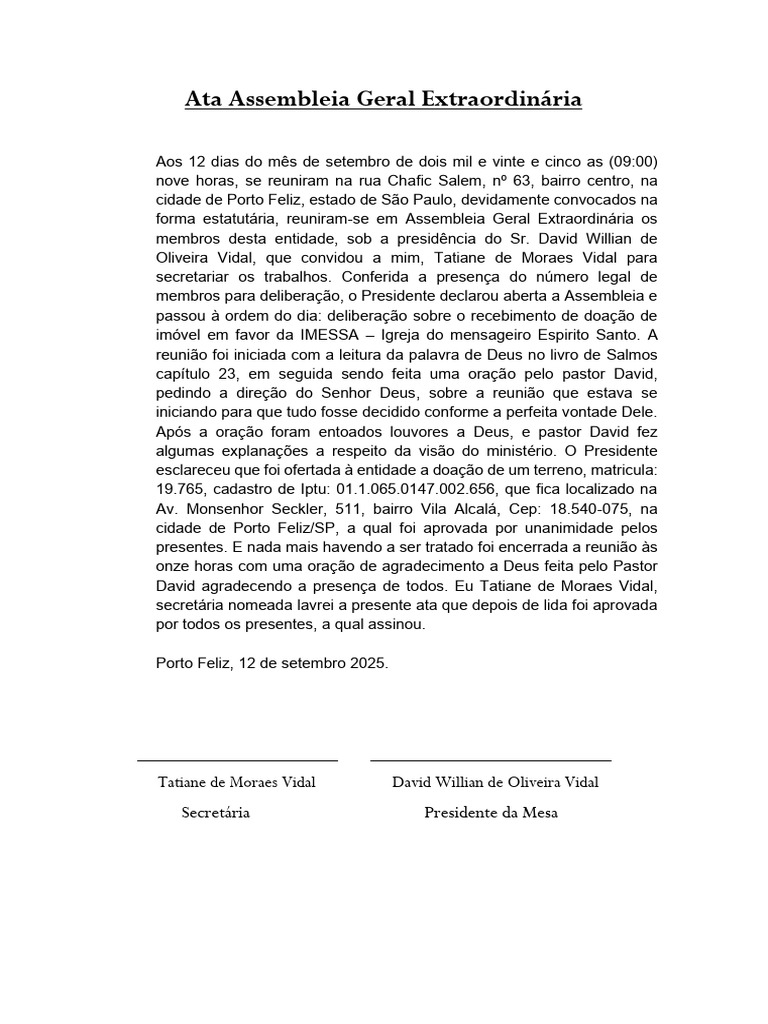 Ata da Assembleia da IMESSA - 2025 | PDF
