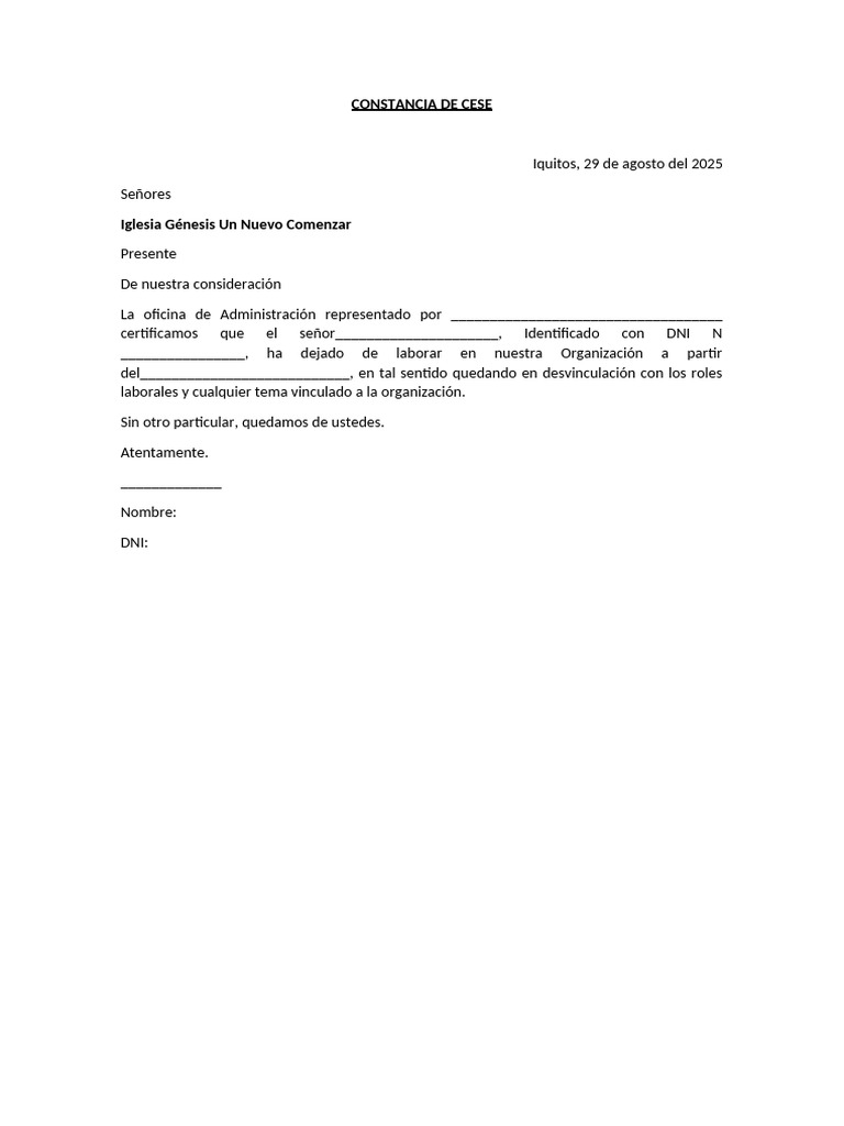 Constancia de Cese Laboral | PDF