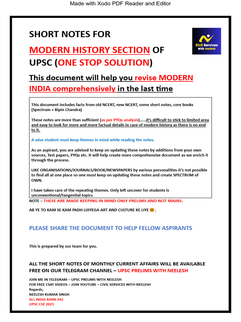 MODERN HISTORY Notes | PDF | Politics Of India