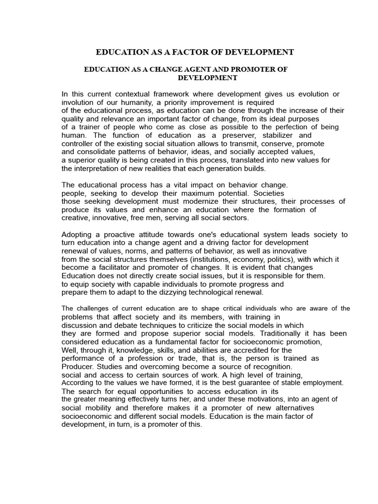 Education As A Factor of Development 3 | PDF | Economics | Human Capital