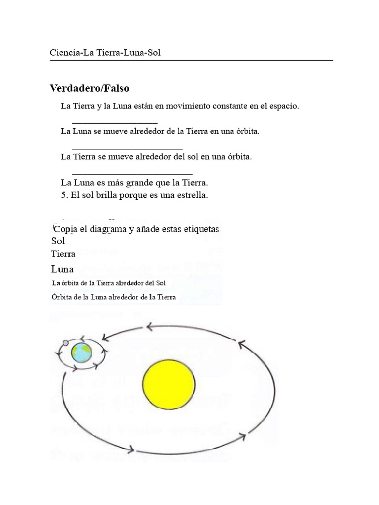 Ciencia-La Tierra-La Luna-El Sol-Hoja de trabajo | PDF