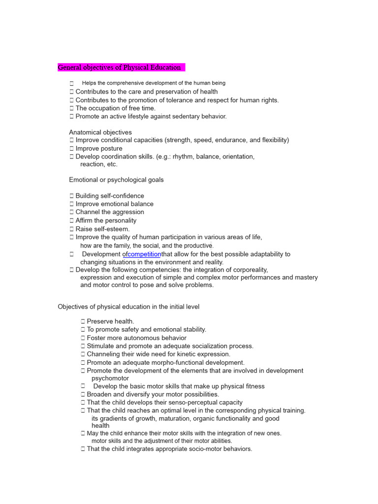Objectives of Physical Education Explained | PDF
