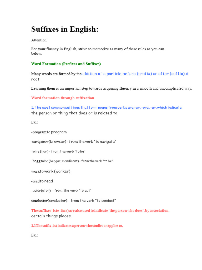 Suffixes in English (List) | PDF | Adjective | Noun