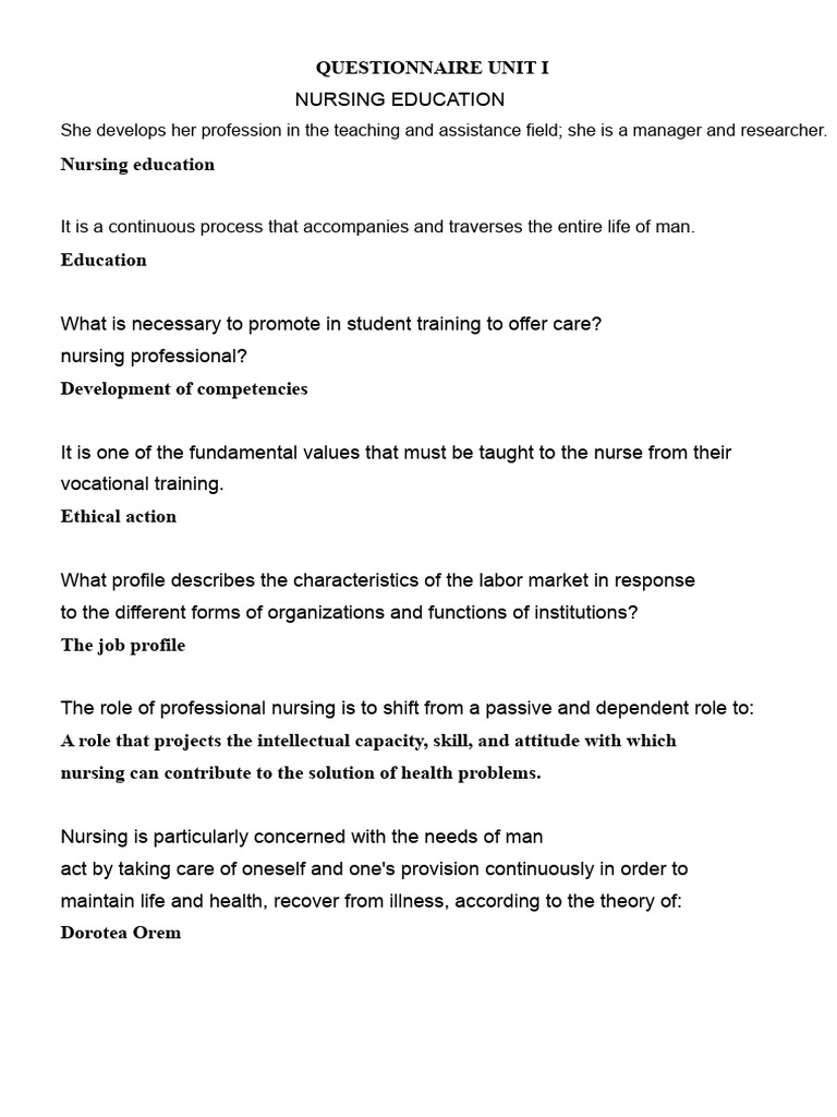 TEACHING QUESTIONNAIRES | PDF | Curriculum | Nursing