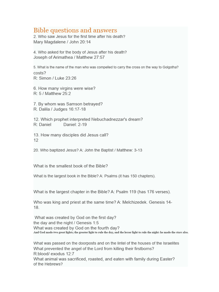 Biblical Questions and Answers | PDF | Jesus | Gospel Of Matthew