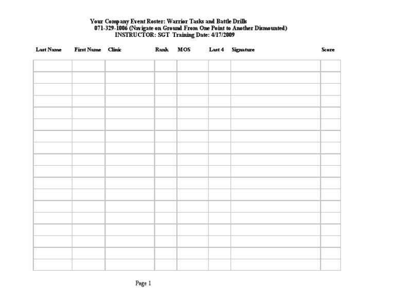 Company Event Roster: Warrior Tasks | PDF