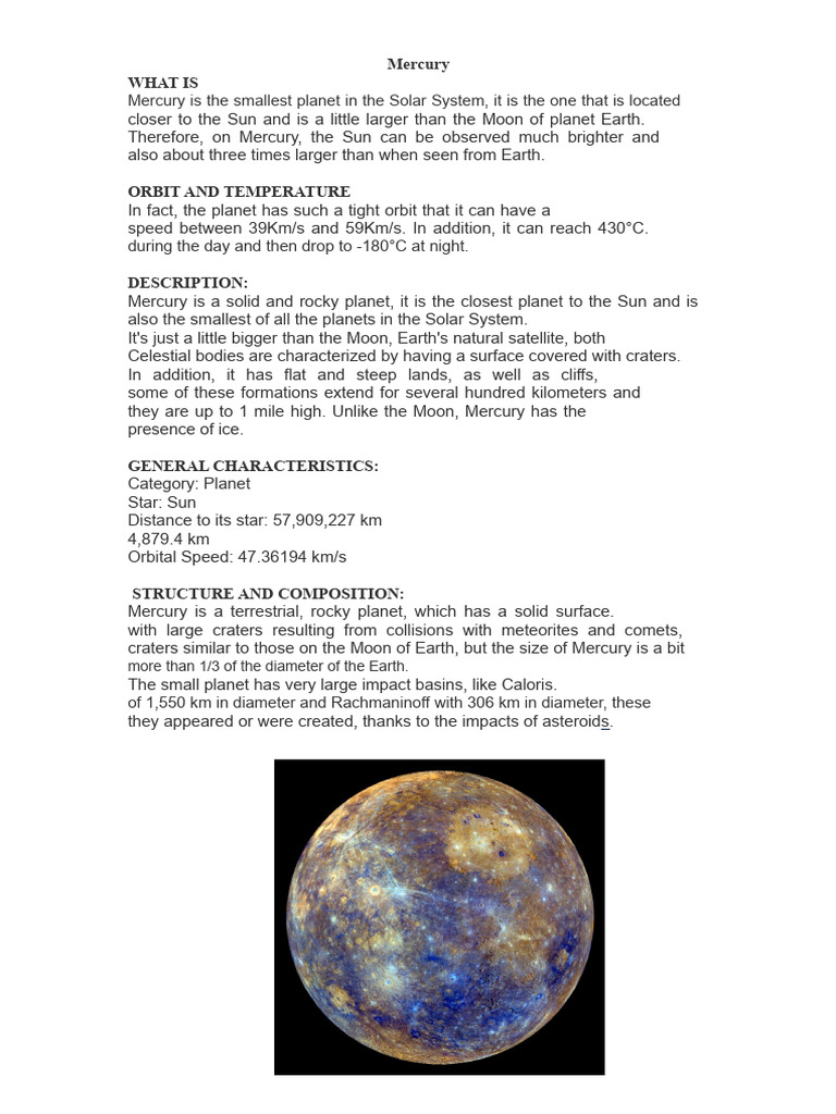Mercury: The Smallest Planet Explained | PDF