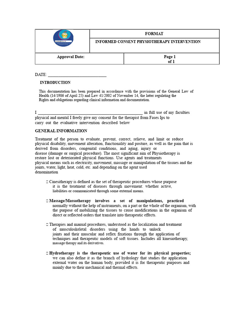 INFORMED CONSENT PHYSIOTHERAPY | PDF | Physical Therapy | Massage