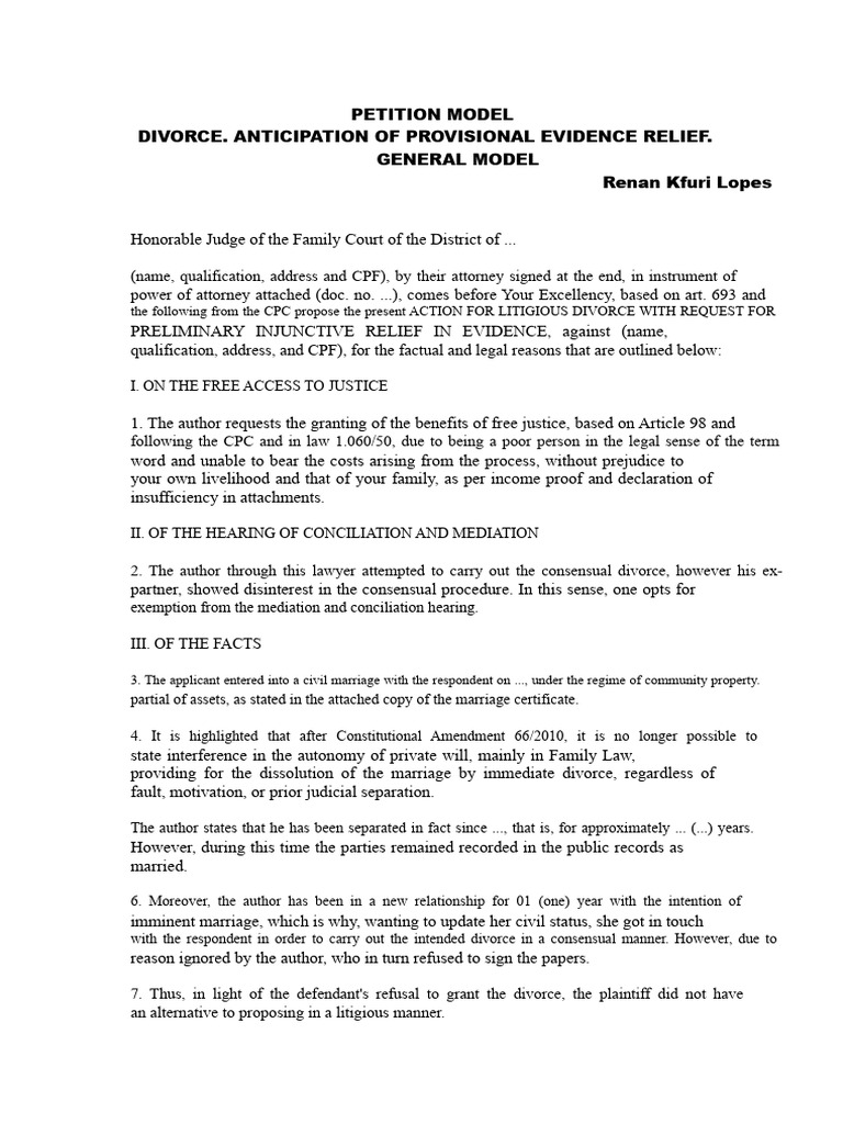 Preliminary Injunction For Evidence in Anticipated Divorce | PDF ...
