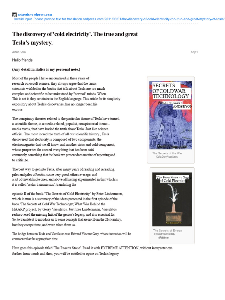 The Discovery of Cold Electricity. Tesla | PDF | Electric Current ...