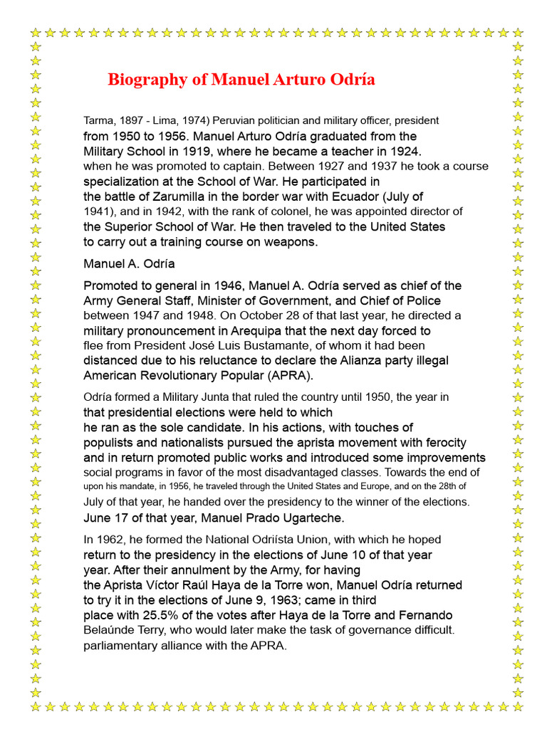 Biography of Manuel Arturo Odría | PDF