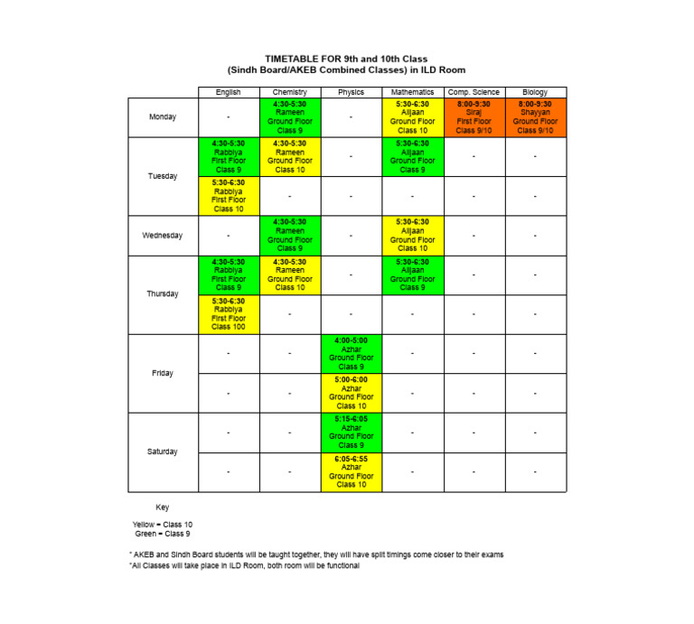 ILD Coaching Classes Timetable | PDF