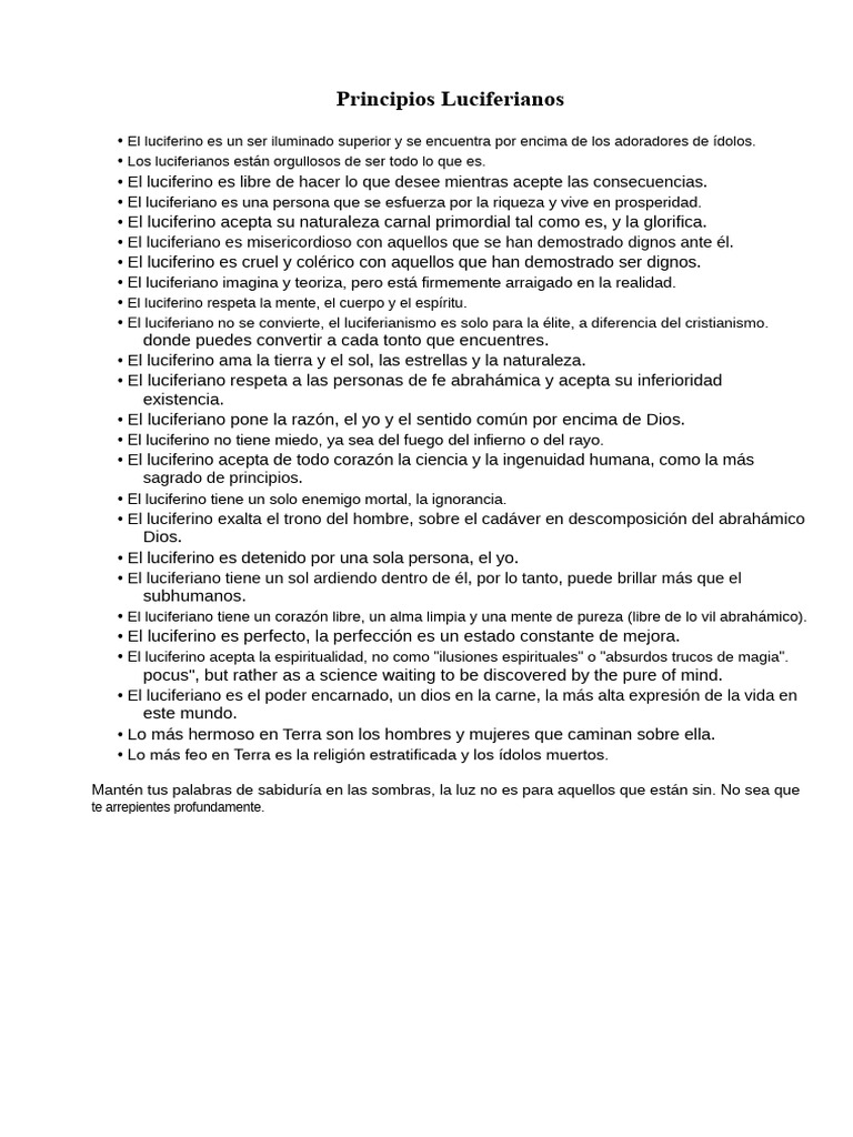 Principios del Luciferianismo y su Filosofía | PDF | Mujer | Infierno